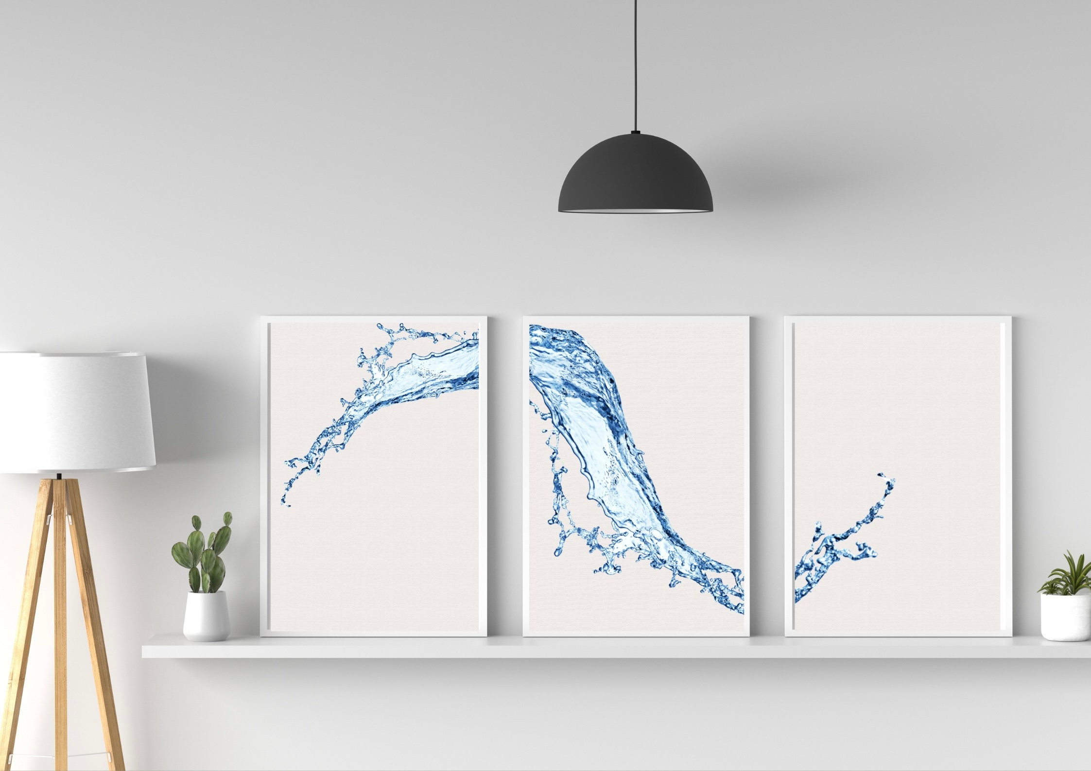 Water Splash Art Print Set of 3, Water Drops Waves Printable Art ...