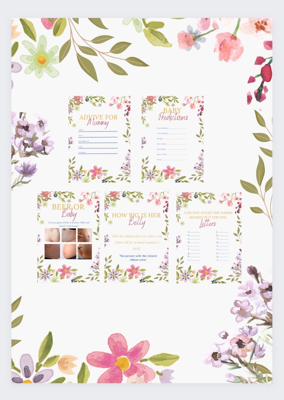 Floral Baby Shower Games Printable, Modern Flowers Baby Shower Party ...