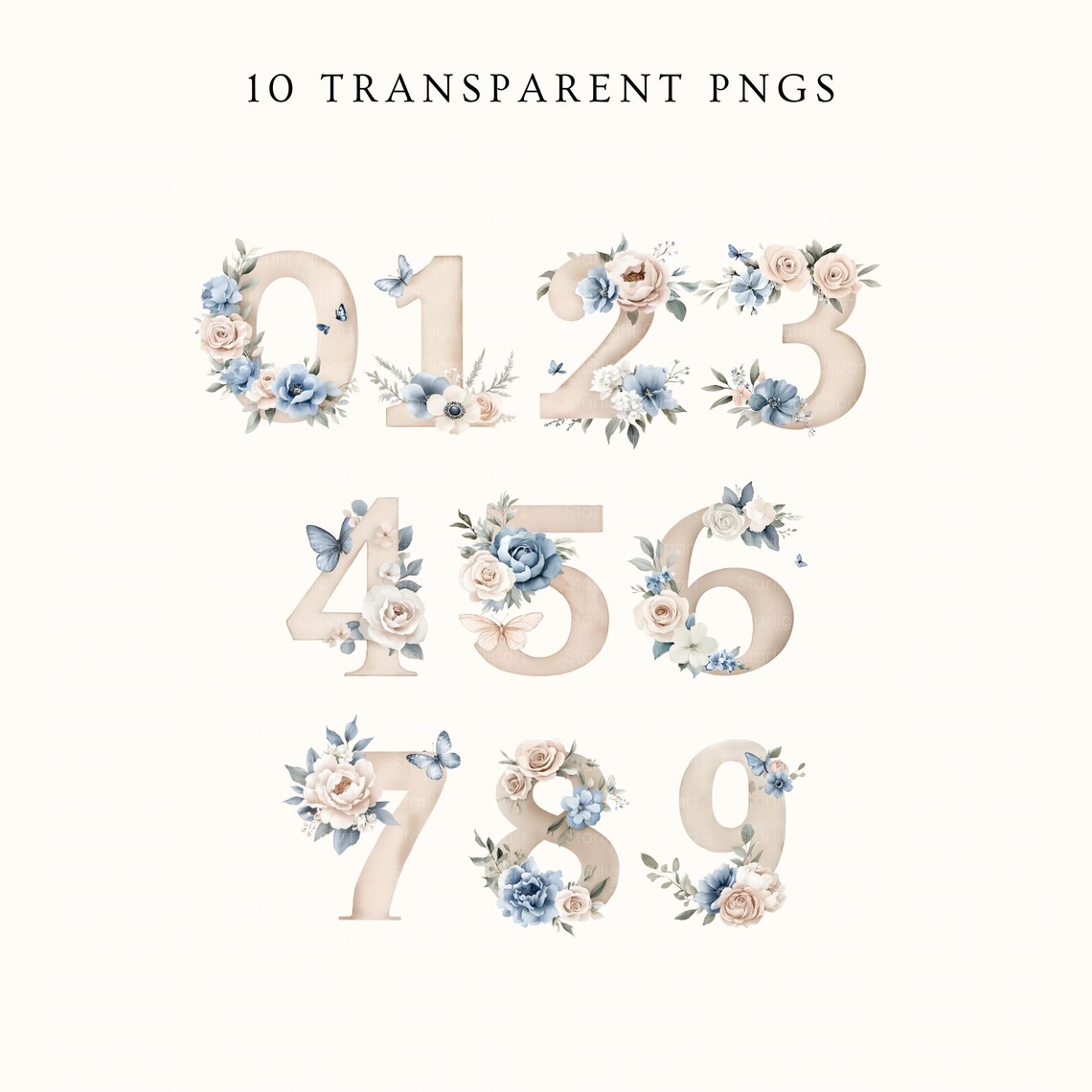 Floral Numbers Clipart 0 to 9 Pastel Number Pngs, Blush Pink, Dusty ...