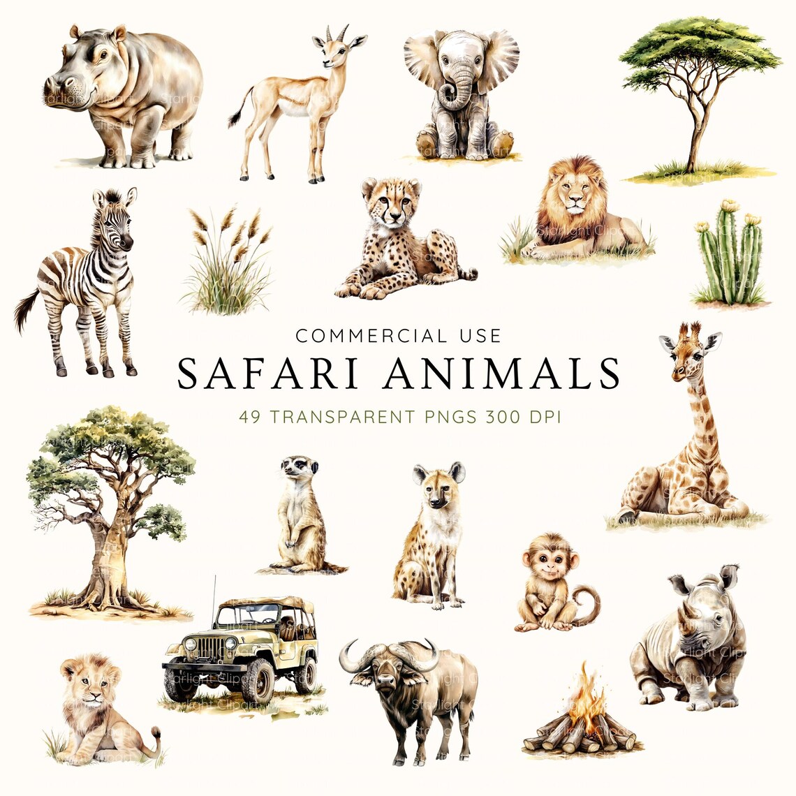 Safari Clipart Bundle, African Animals, Adventure Gear, Landscapes ...