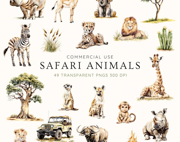 Safari Clipart Bundle, African Animals, Adventure Gear, Landscapes ...