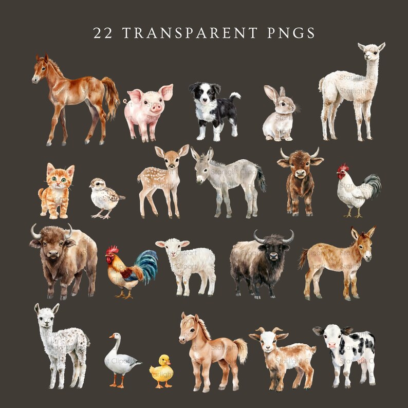 Farm Animal Clipart Bundle, 22 Cute Barnyard Animals, Rustic Farmhouse ...