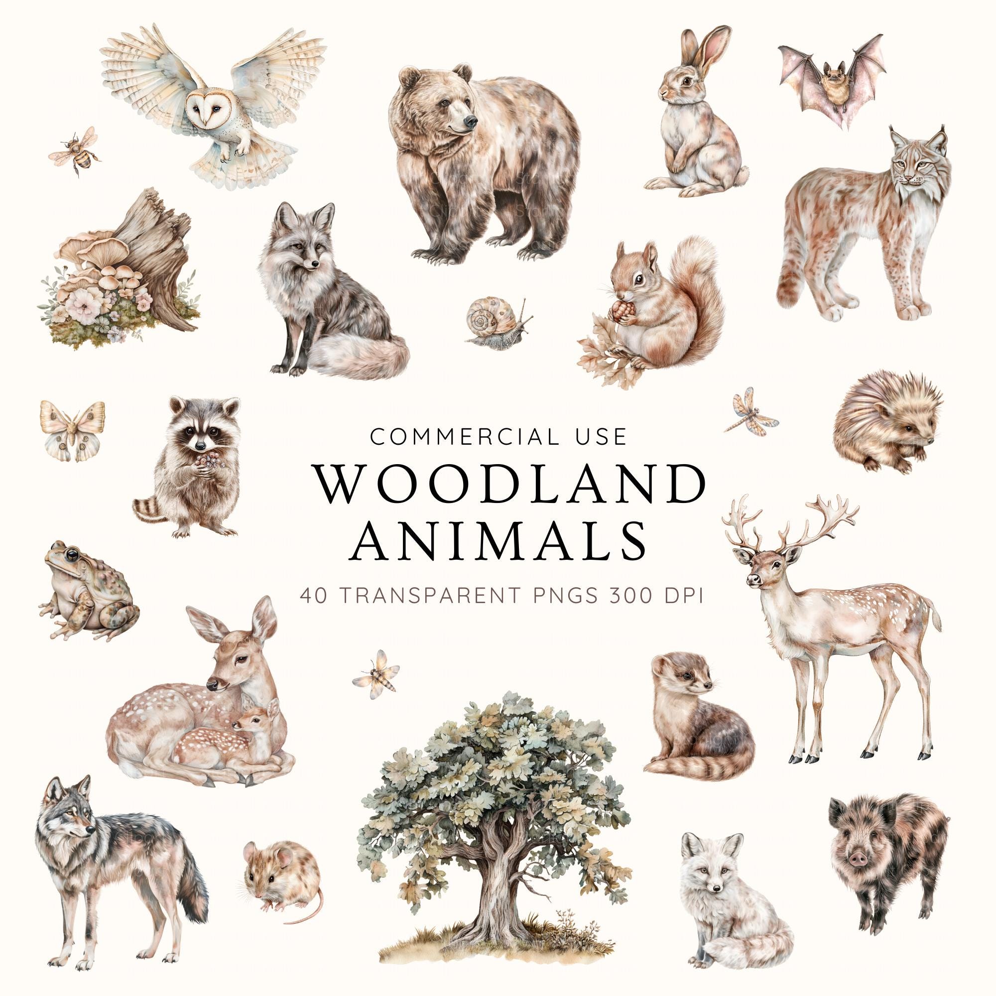 Woodland Clipart, Forest Animals PNG, Rustic Nature Illustrations ...