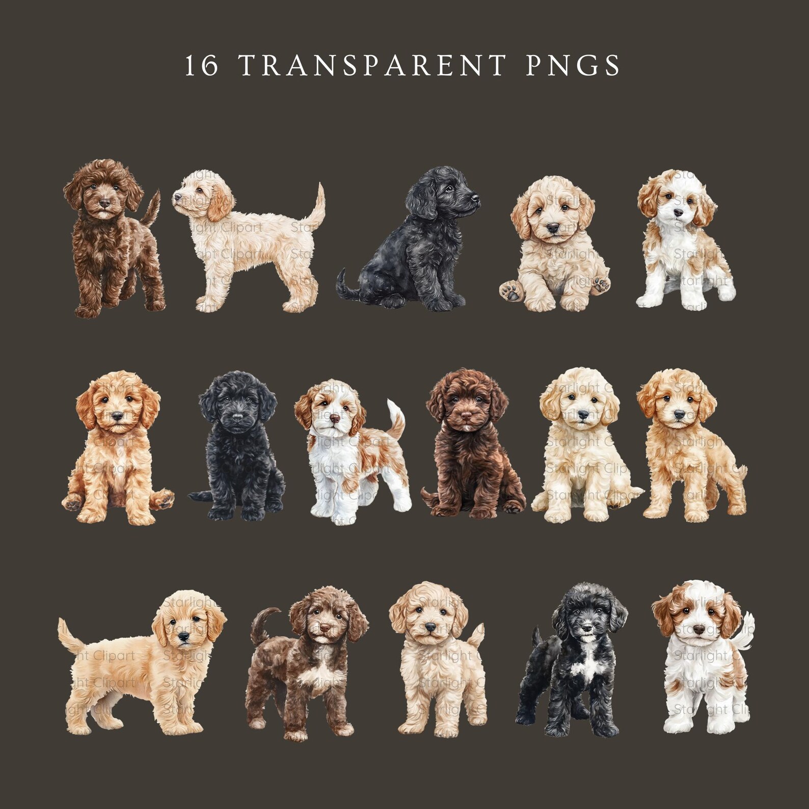 Goldendoodle Watercolor Clipart, Cute Dog PNG Set, Realistic ...