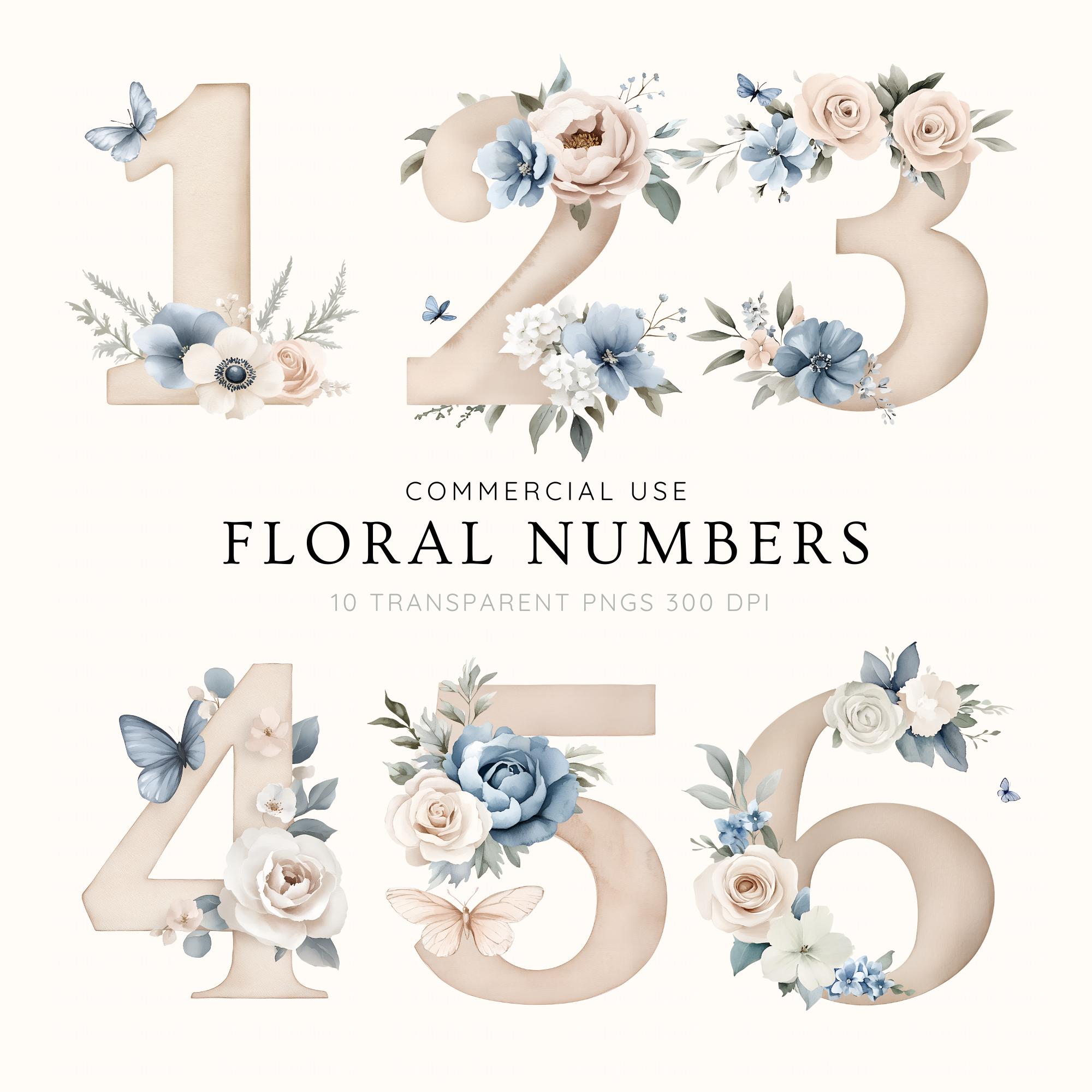 Floral Numbers Clipart 0 to 9 Pastel Number Pngs, Blush Pink, Dusty ...