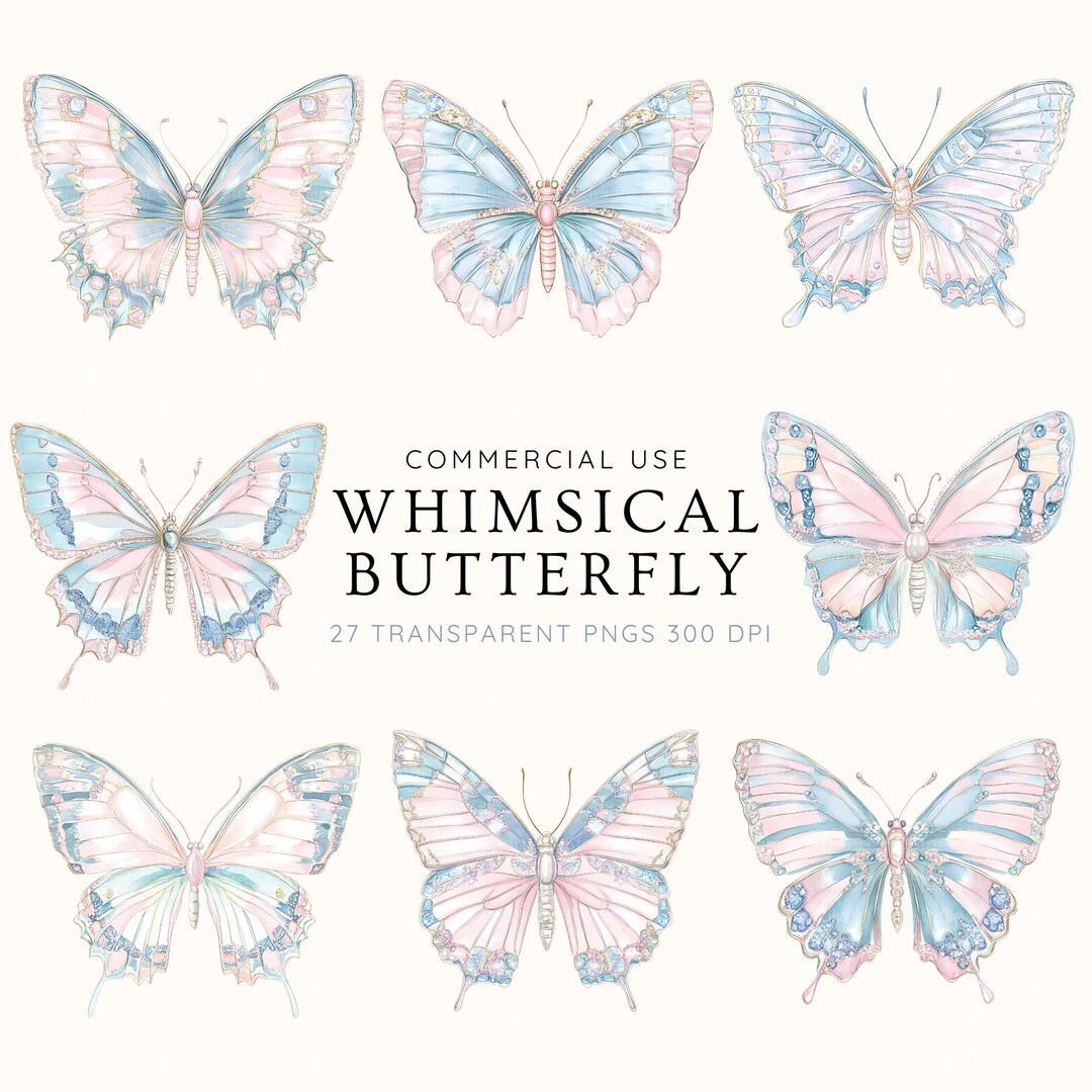 Pastel Butterfly Clipart, Whimsical Butterfly PNG, Pastel Butterfly ...