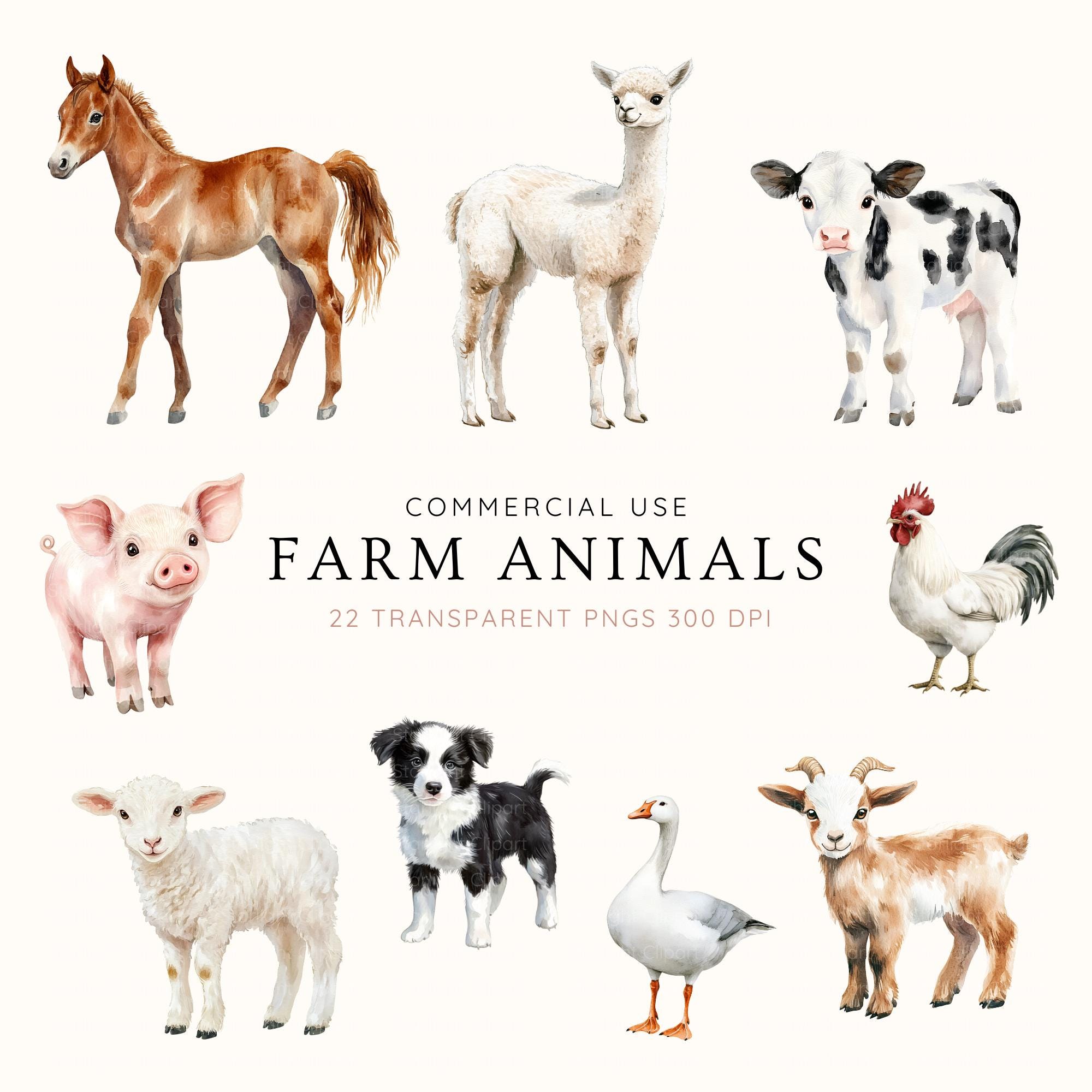 Farm Animal Clipart Bundle, 22 Cute Barnyard Animals, Rustic Farmhouse ...