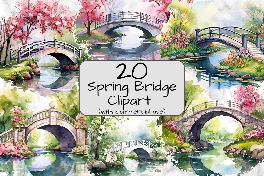 Watercolor Spring Bridge Clipart. Spring Clipart. PNG Format ...