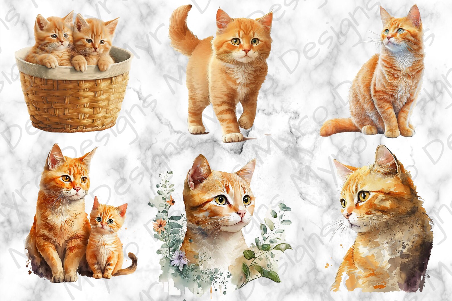 Watercolor Orange Cats Clipart. Digital Art & Sublimation. Cat - Etsy UK