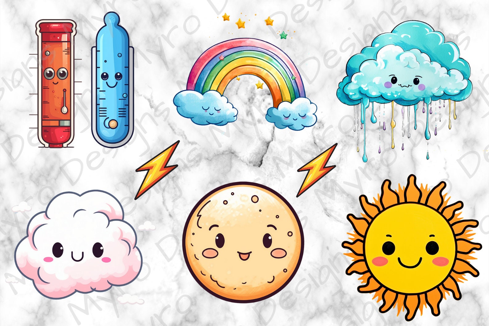 Kawaii Weather Clipart. PNG Format. Transparent Background. - Etsy