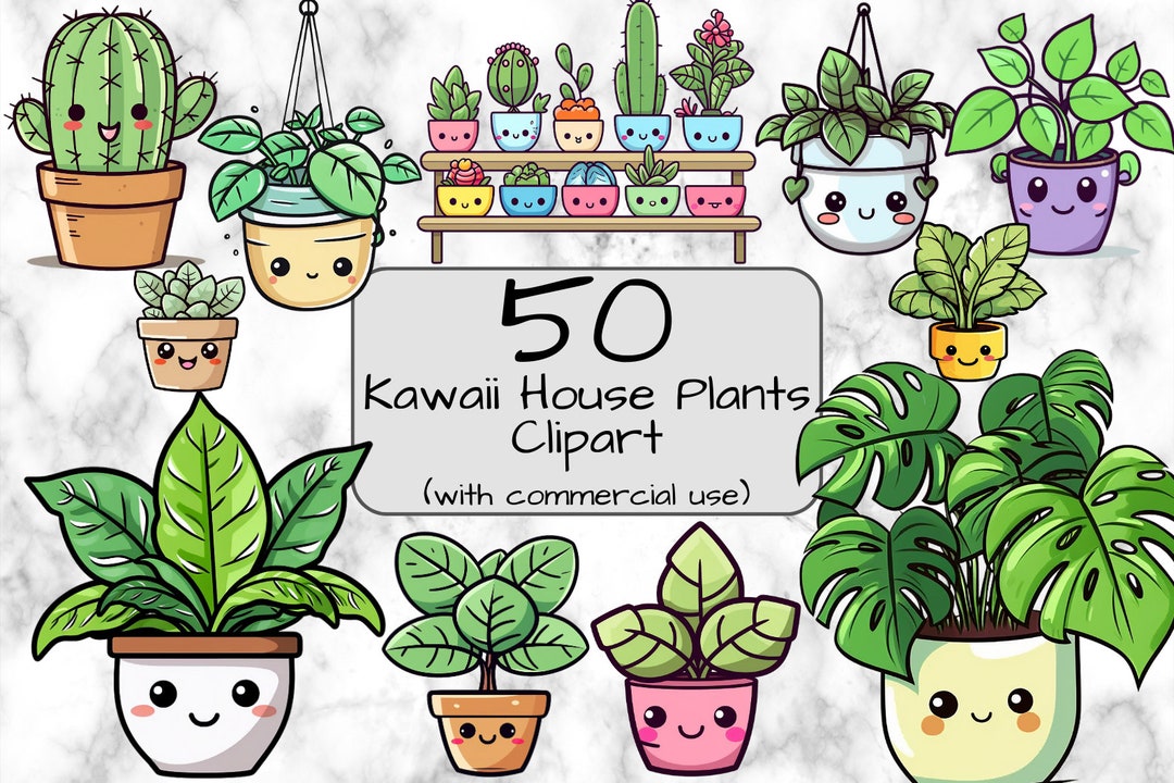 Kawaii House Plant Clipart. Cute House Plants. PNG Format. Transparent ...
