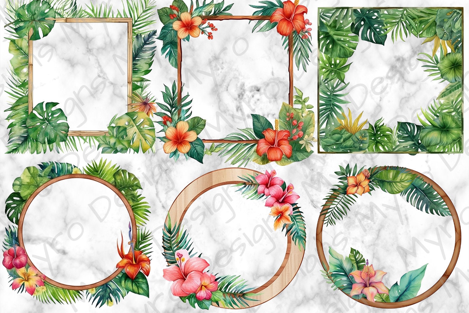 Watercolor Tropical Frames Clipart. PNG Format. Transparent Background ...