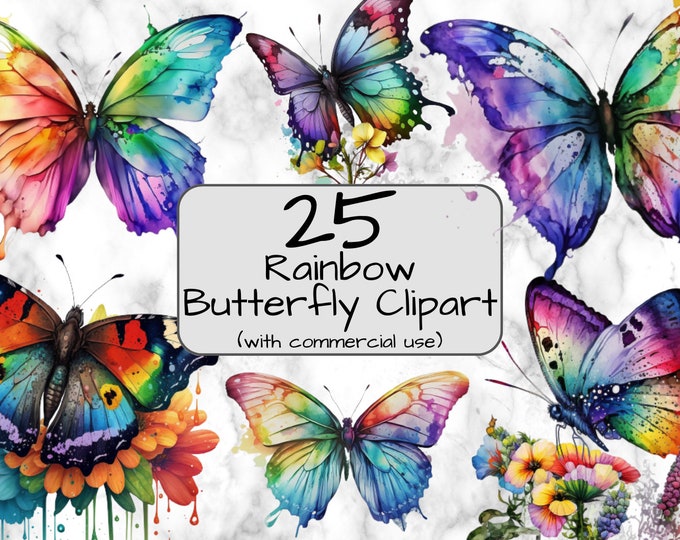 Watercolor Rainbow Butterfly Clipart. Digital Art & Sublimation. PNG ...
