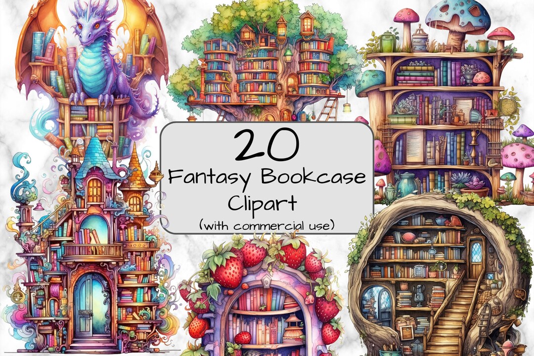 Watercolor Fantasy Bookcase Clipart. Fantasy Clipart. PNG Format ...