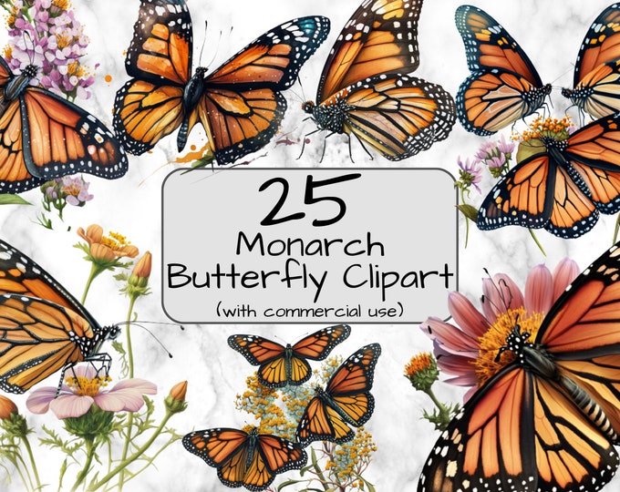 Watercolor Monarch Butterfly Clipart. Digital Art & Sublimation. PNG ...