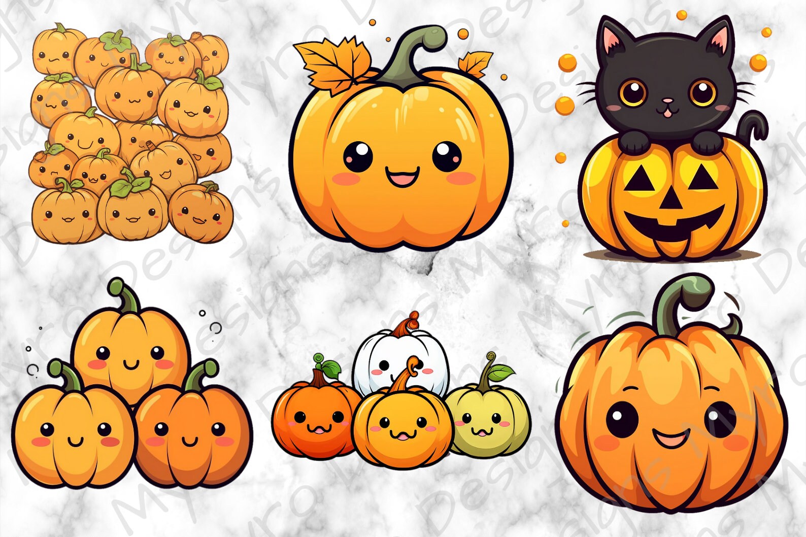 Kawaii Pumpkins Clipart. Autumn Clipart. PNG Format. Transparent ...