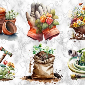 Watercolor Gardening Tools & Gardening Supplies. Spring - Etsy