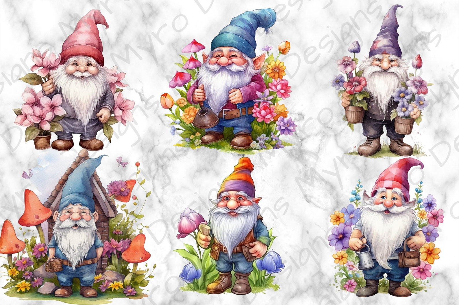 Watercolor Spring Gnome Clipart. Garden Clipart. PNG Format. - Etsy