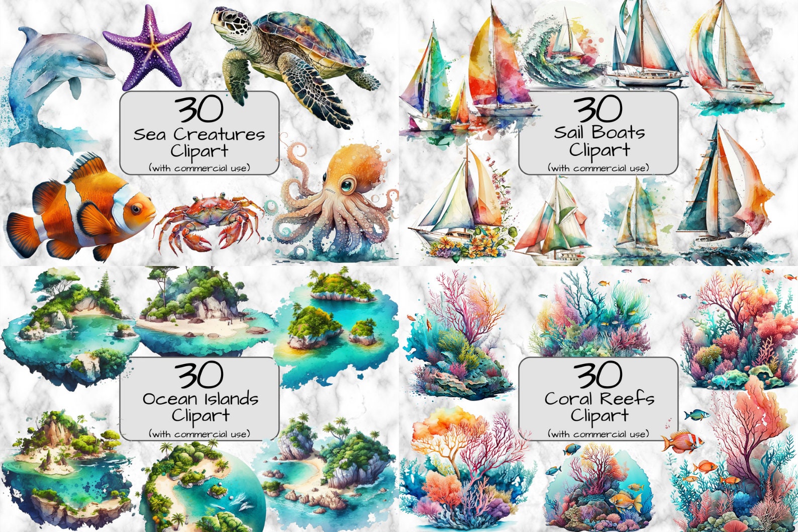 150 Ocean Theme Clipart MEGAPACK. Digital Art & Sublimation. - Etsy