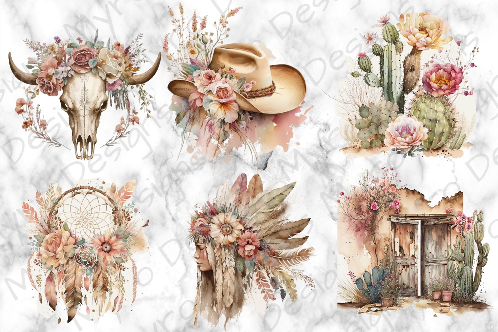 Watercolor Western Boho Clipart. Cowgirl Clipart. Boho - Etsy