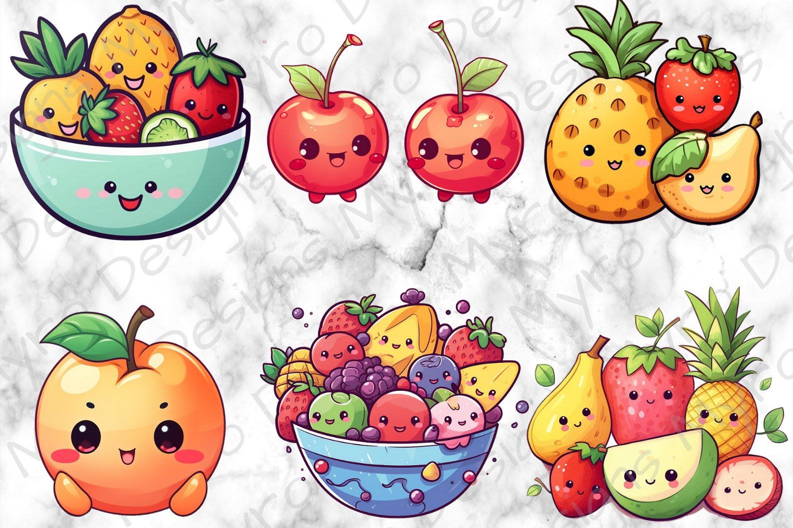 Kawaii Fruit Clipart. Digital Art & Sublimation. PNG Format. - Etsy