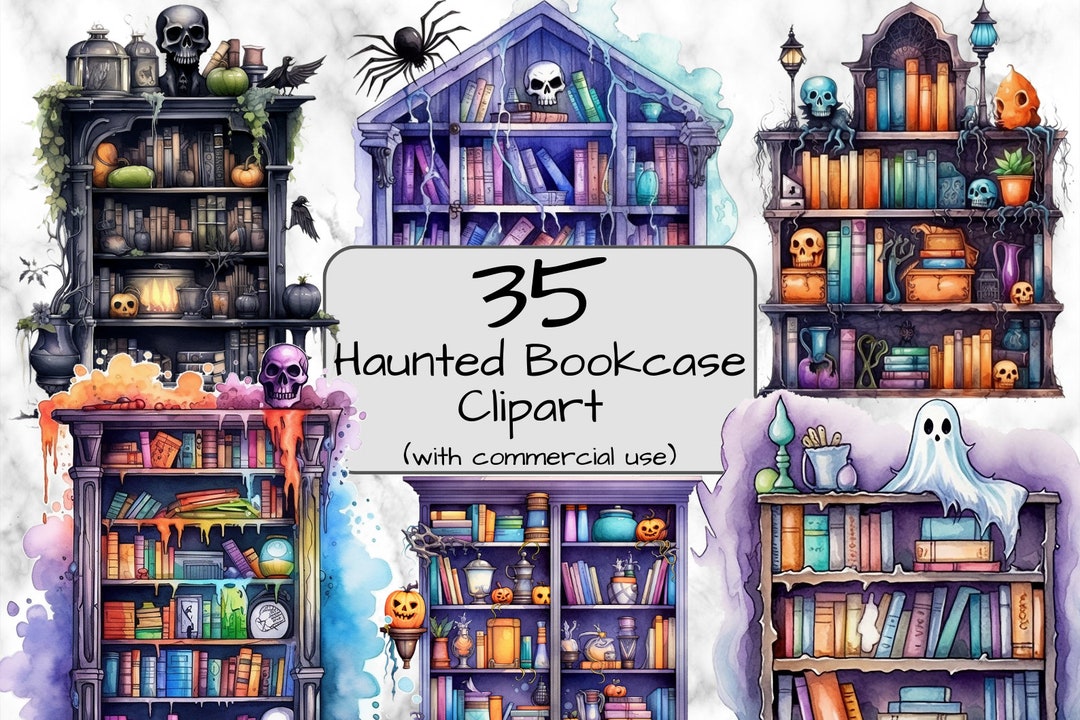 Watercolor Haunted Bookcase Clipart. Halloween Clipart. PNG Format ...