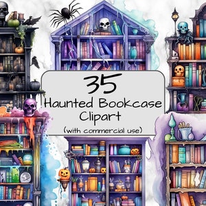 Watercolor Haunted Bookcase Clipart. Halloween Clipart. PNG Format ...