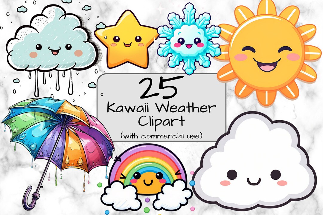 Kawaii Weather Clipart. PNG Format. Transparent Background. Commercial ...