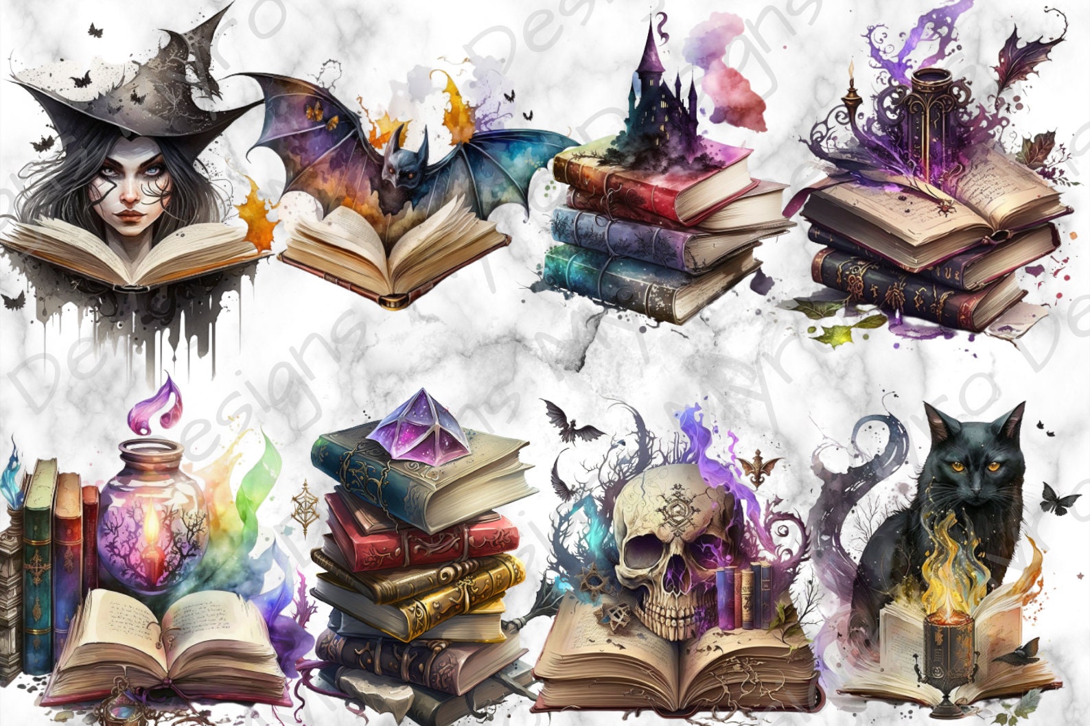 115 Magic Spell Books Clipart Watercolor Digital Art & - Etsy