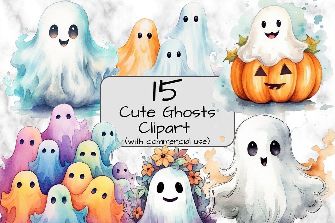 Watercolor Cute Ghost Clipart. Halloween Clipart. PNG Format ...