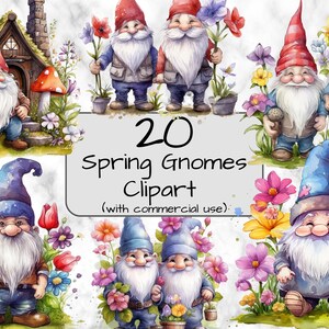 Watercolor Spring Gnome Clipart. Garden Clipart. PNG Format ...