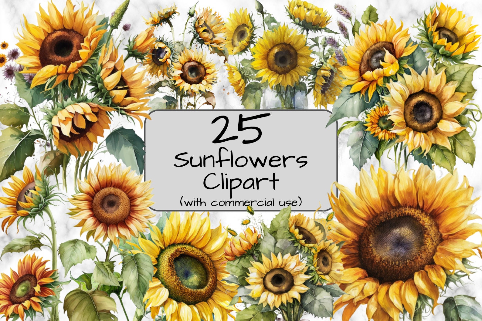Watercolor Sunflowers Clipart. Spring Flowers. Digital Art & - Etsy