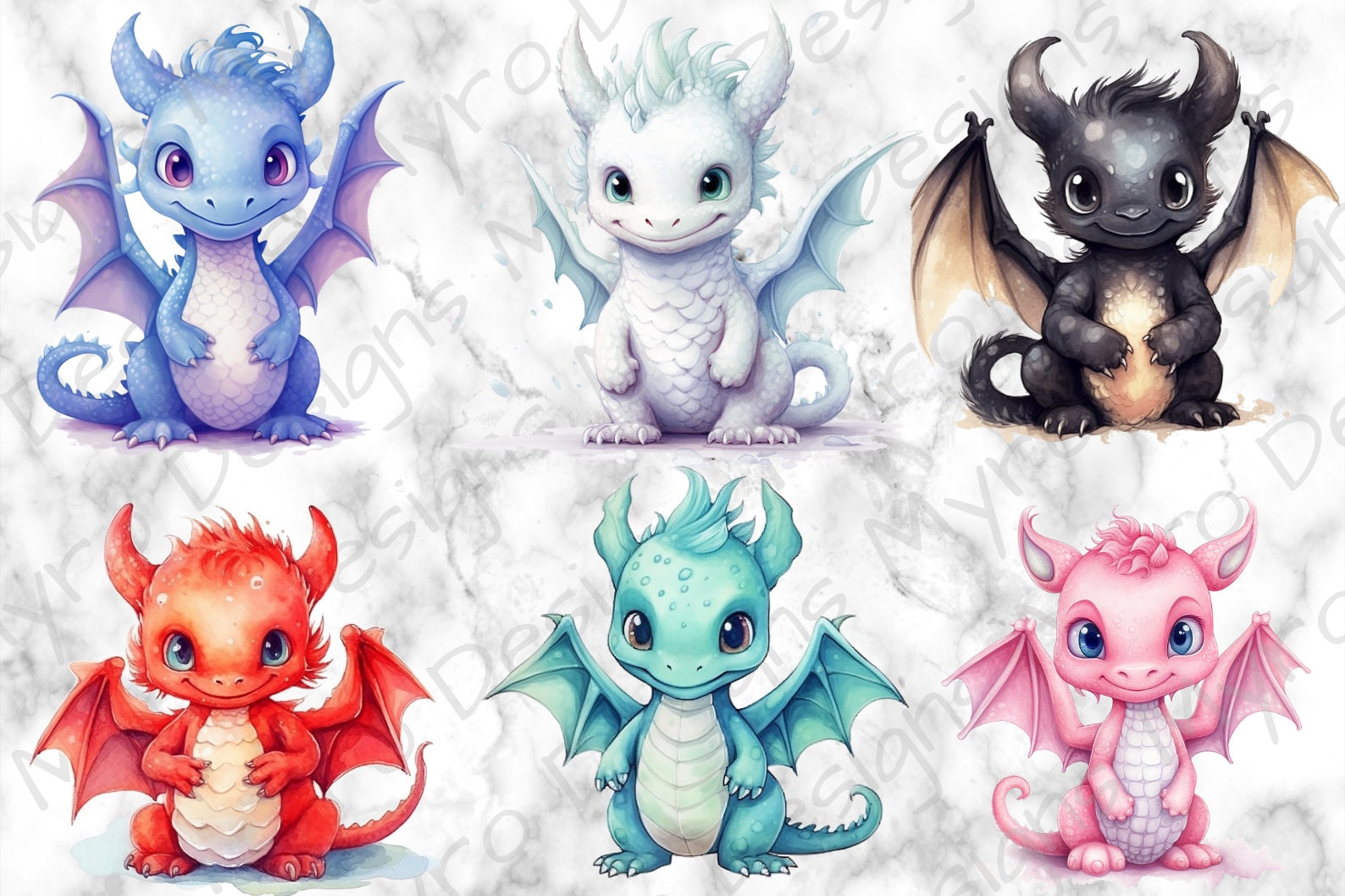 Cute Dragons Clipart. Digital Art & Sublimation. PNG Format. - Etsy