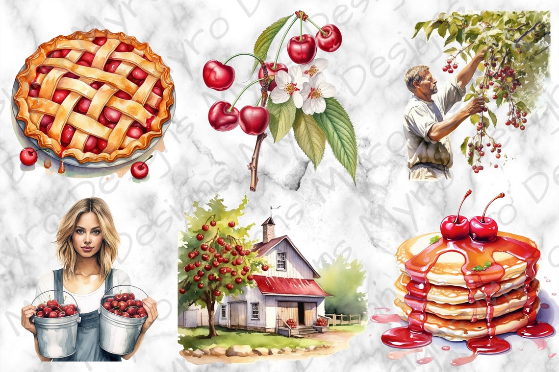 Watercolor Cherry Clipart. Fruit Clipart. PNG Format. - Etsy