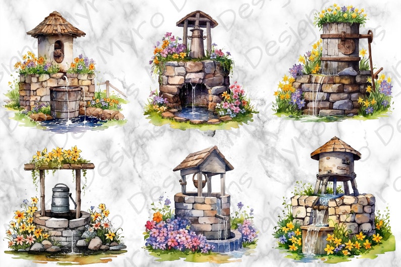 Spring Well Clipart. Watercolor Style. PNG Format. Transparent - Etsy
