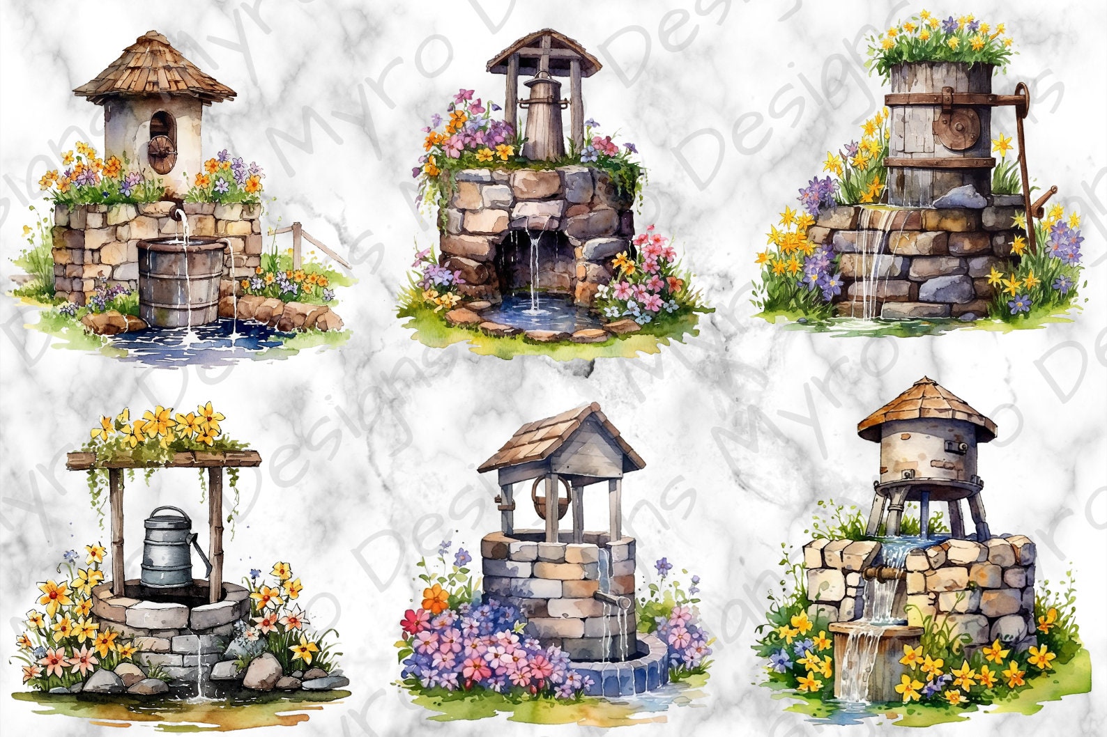Spring Well Clipart. Watercolor Style. PNG Format. Transparent ...