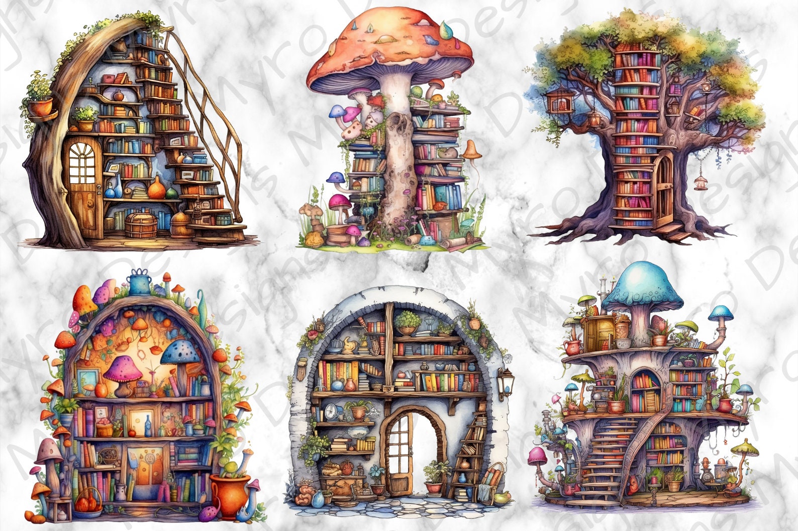 Watercolor Fantasy Bookcase Clipart. Fantasy Clipart. PNG Format ...