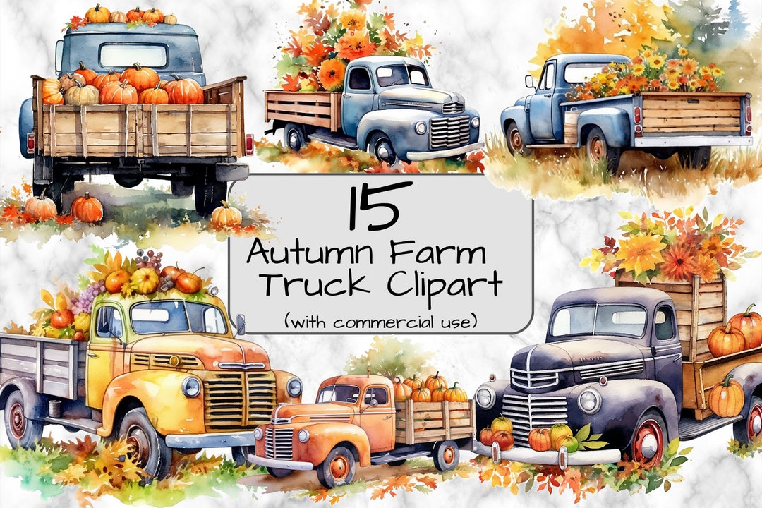 Watercolor Autumn Farm Truck Clipart. Autumn Clipart. PNG - Etsy