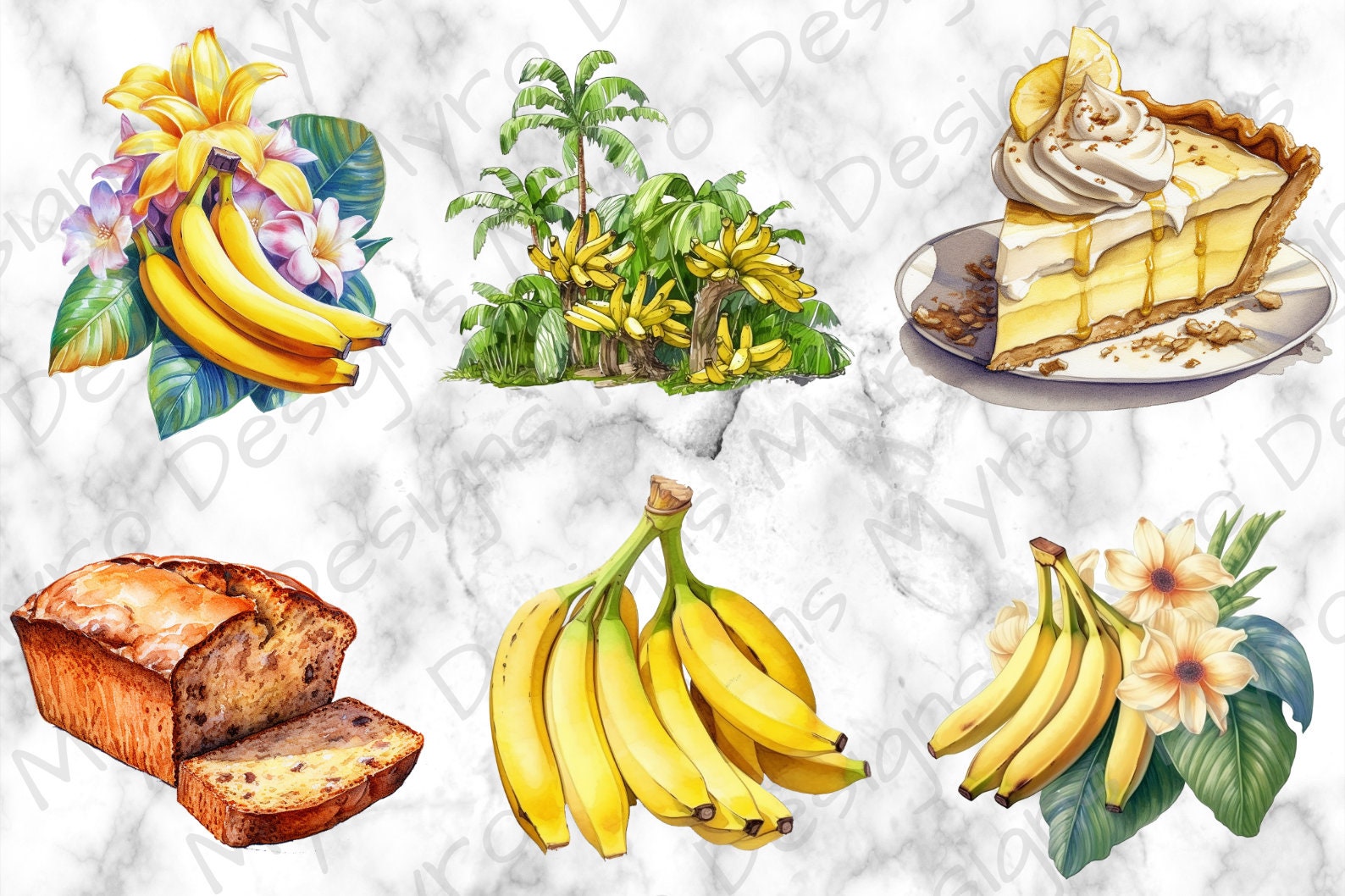 Watercolor Banana Clipart. Fruit Clipart. PNG Format. Transparent ...