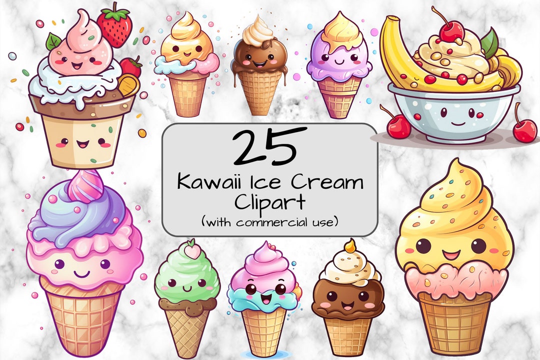 Kawaii Ice Cream Clipart. Digital Art & Sublimation. PNG Format ...