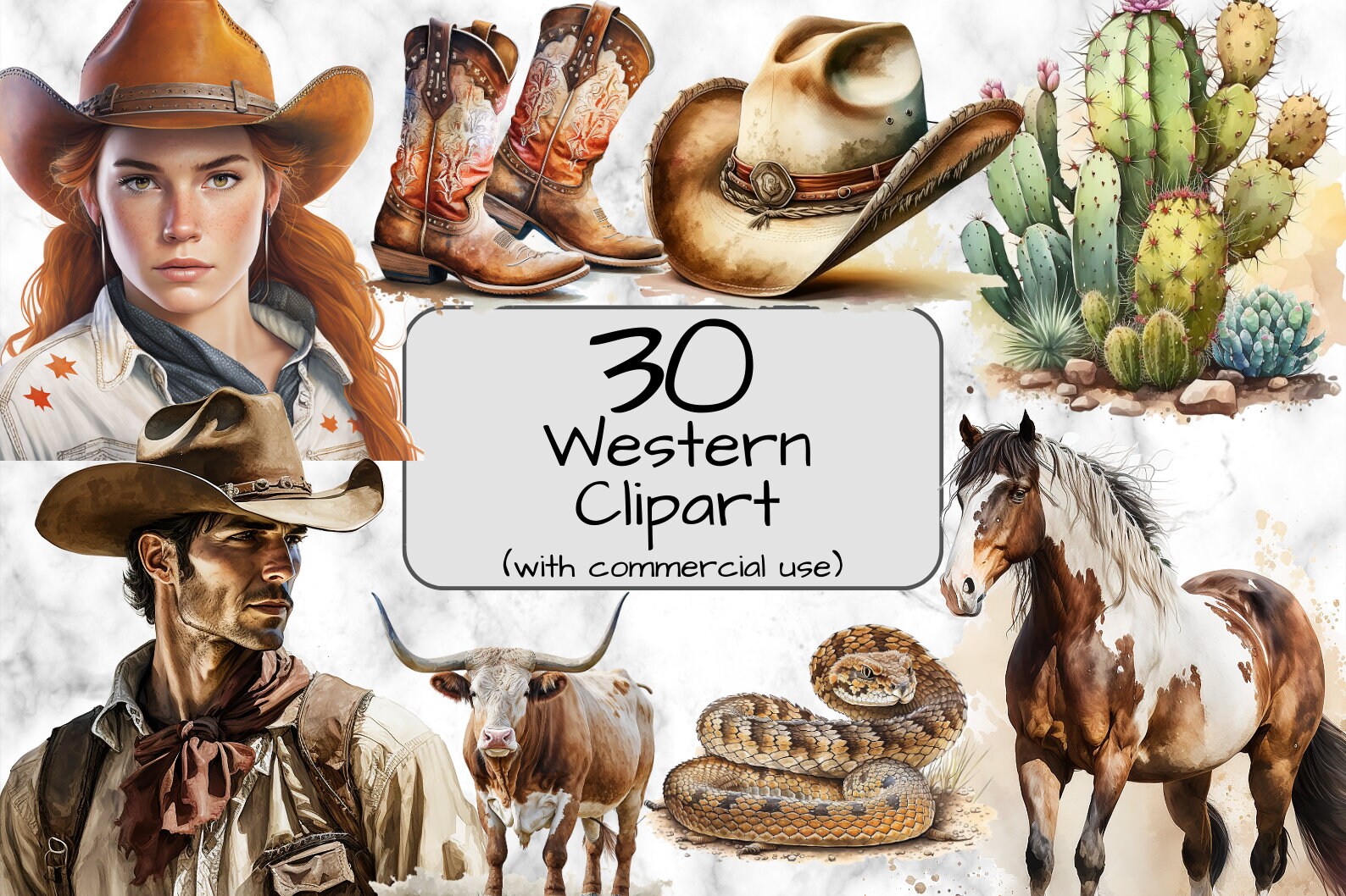 Watercolor Western Clipart. Digital Art & Sublimation. PNG Format ...