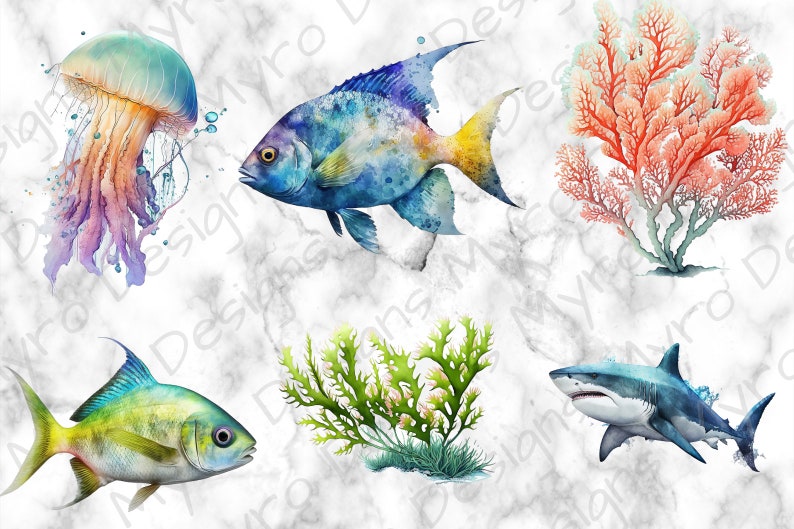 Watercolor Sea Creatures Clipart. Digital Art & Sublimation. - Etsy