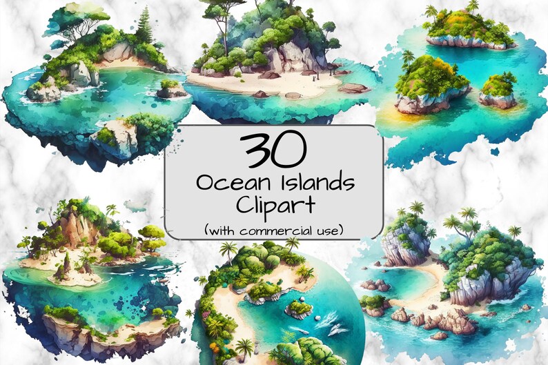 Watercolor Ocean Island Clipart. Digital Art & Sublimation. - Etsy