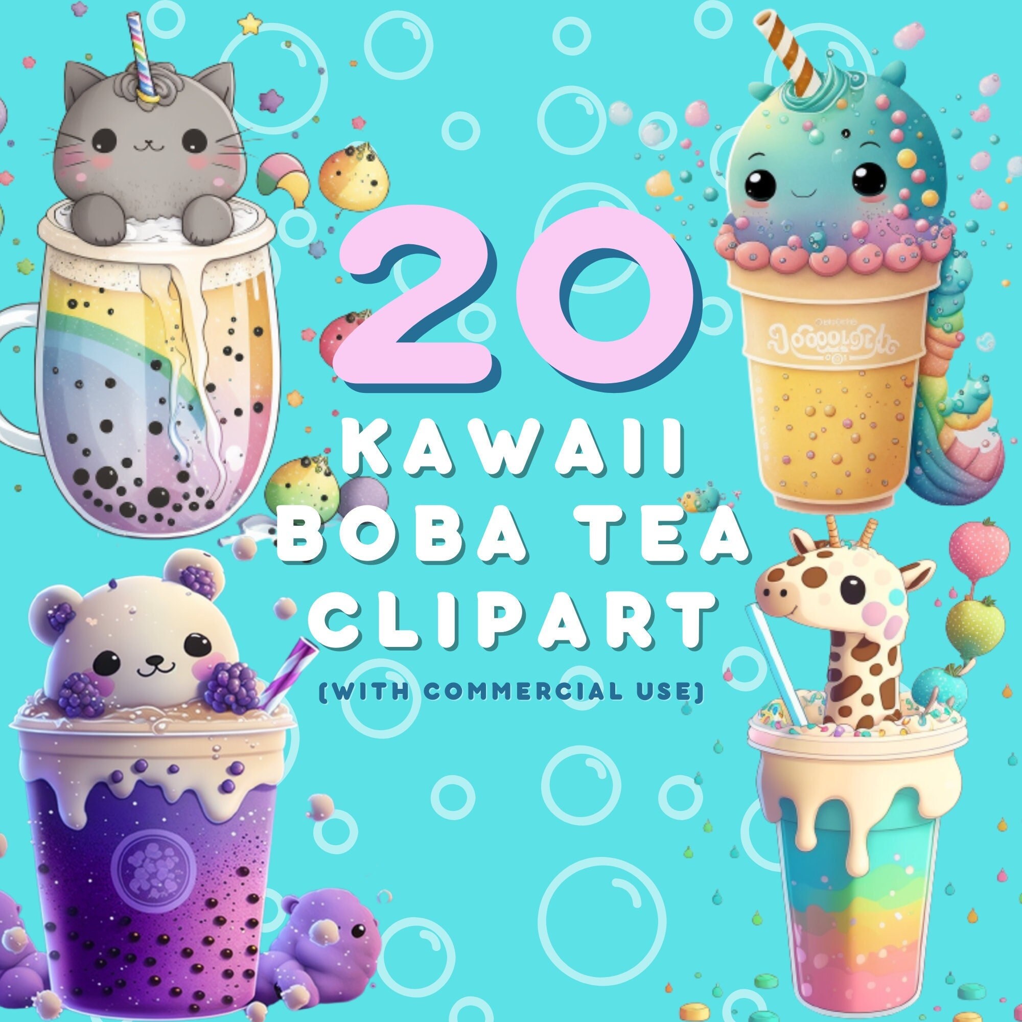 Kawaii Boba Tea Clipart Bubble Tea Sublimation Kawaii Png - Etsy UK