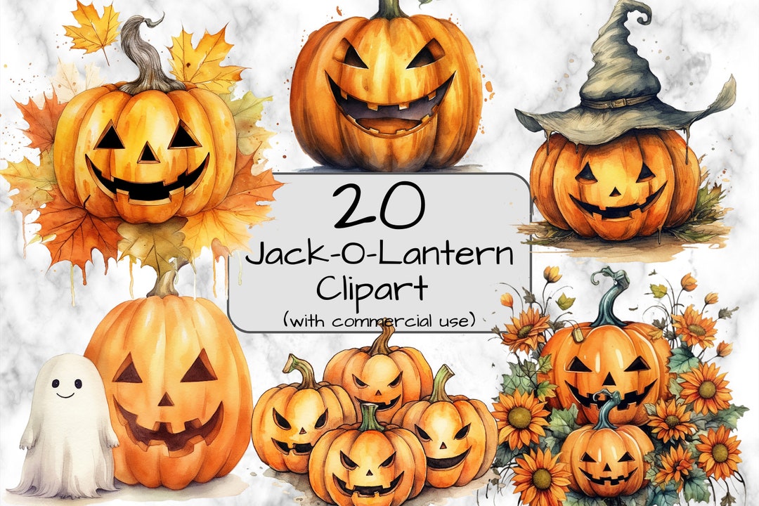 Watercolor Jack-o-lantern Clipart. Halloween Clipart. PNG Format ...
