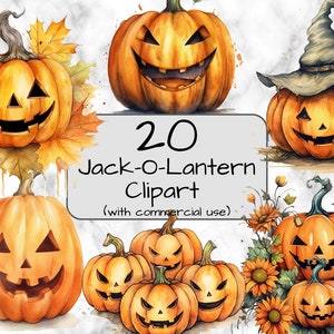 Watercolor Jack-o-lantern Clipart. Halloween Clipart. PNG - Etsy