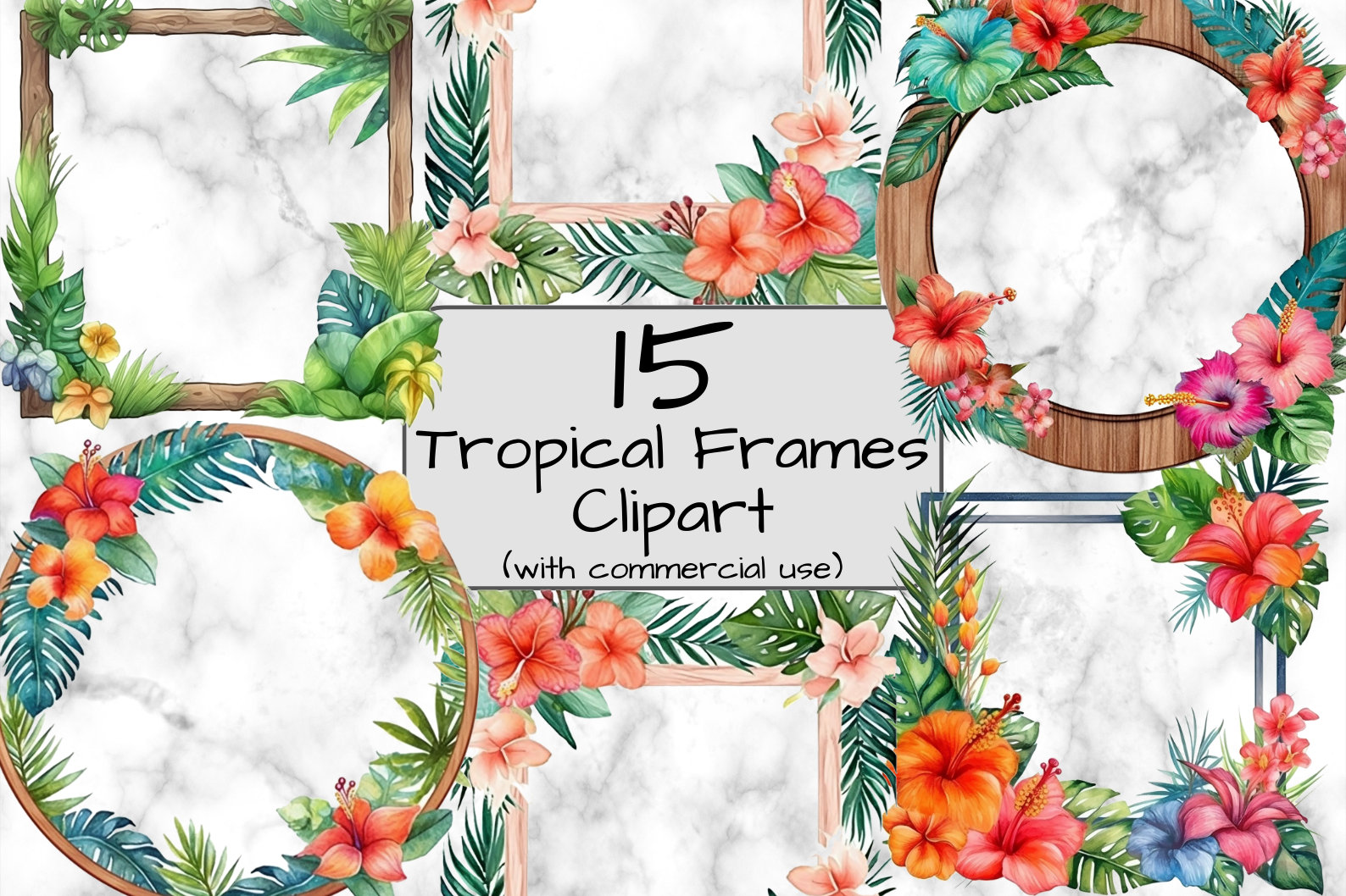 Watercolor Tropical Frames Clipart. PNG Format. Transparent Background ...