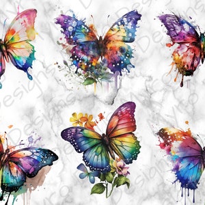 Watercolor Rainbow Butterfly Clipart. Digital Art & Sublimation. PNG ...