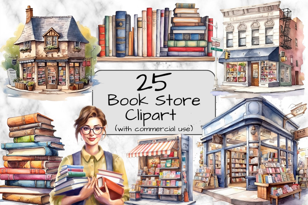 Watercolor Book Store Clipart. Books Clipart. PNG Format. - Etsy