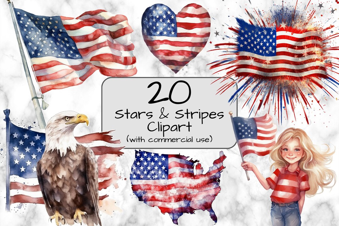 Stars & Stripes Clipart. American Flag Clipart. Digital Art ...